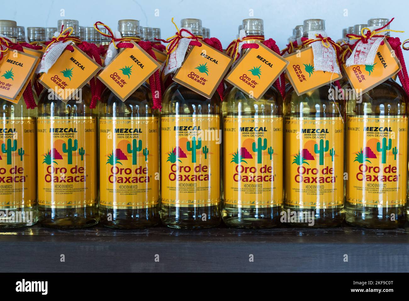Finished mezcal at an artisanal mezcal distillery, a palenque or ...
