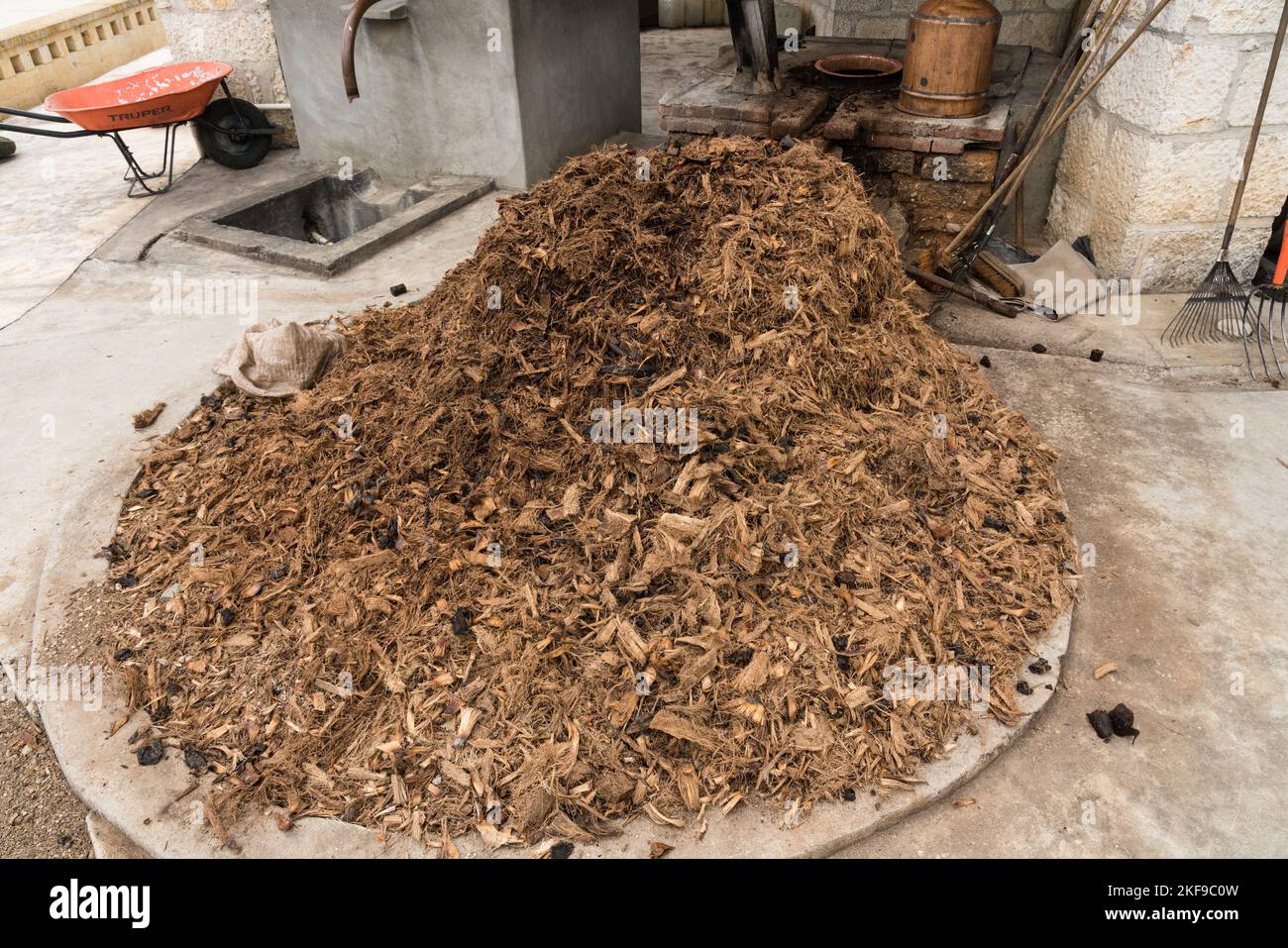 Agave pulp fibers after fermentation at an artisanal mezcal distillery ...