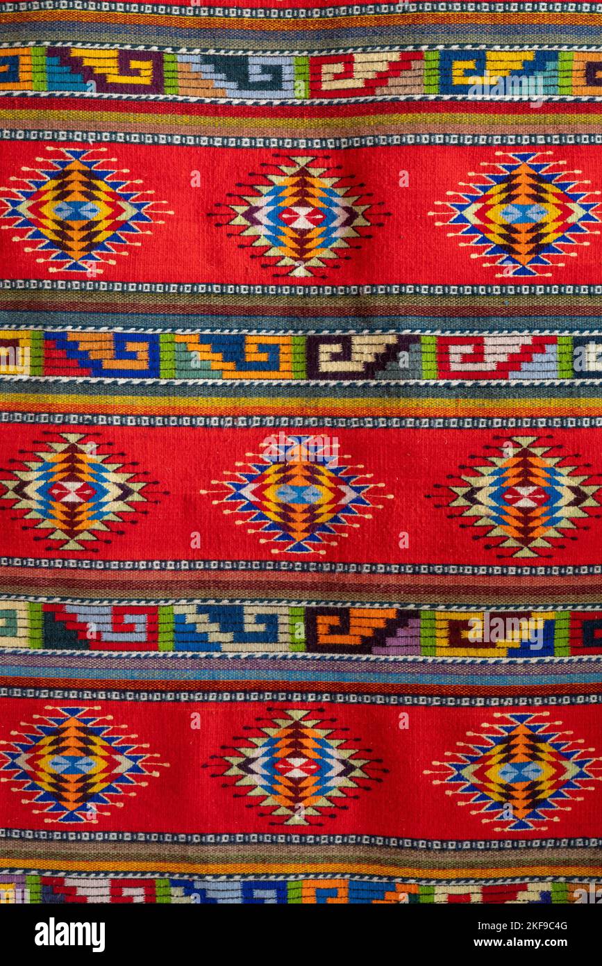 Woolen rugs with traditional Zapotec designs in a weaving shop in ...
