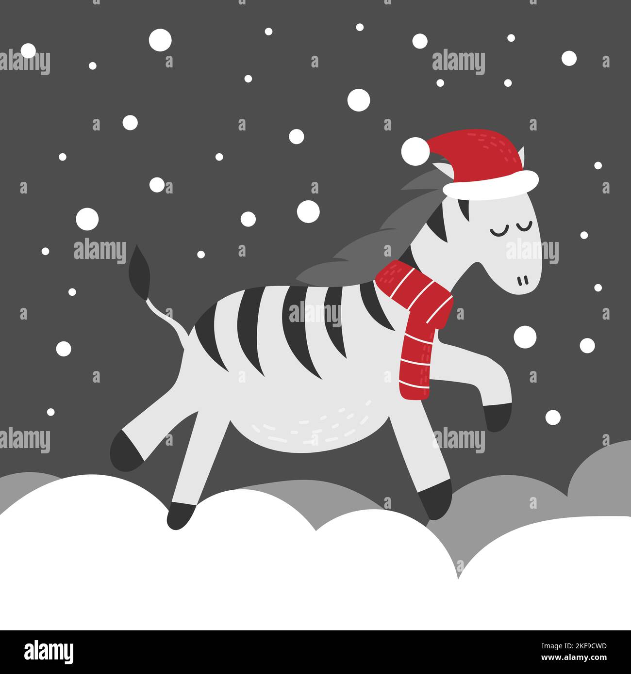 Christmas card with cute little zebra, funny winter animals, cartoon ...