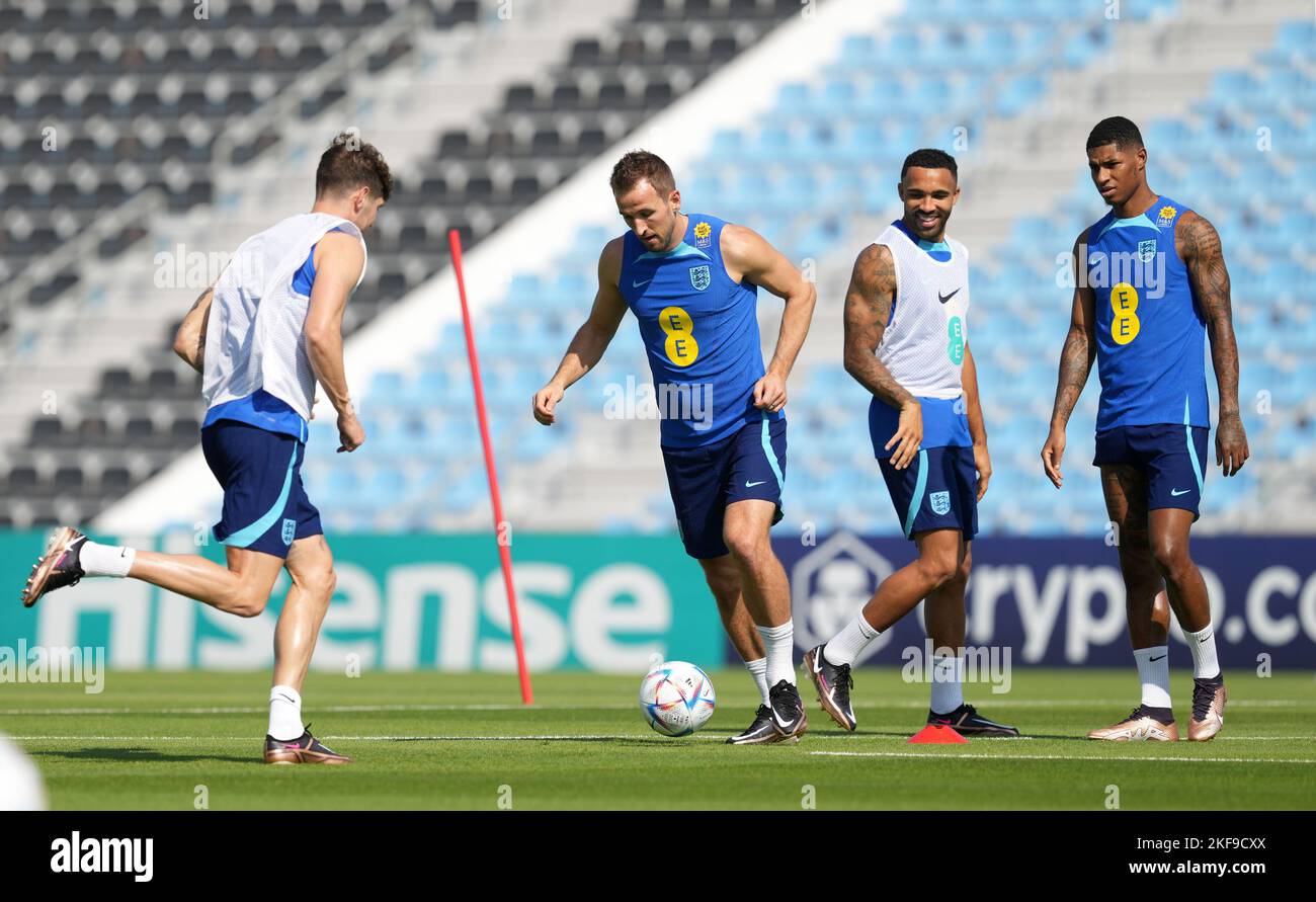Left to right, England's John Stones, Harry Kane, Callum Wilson and ...
