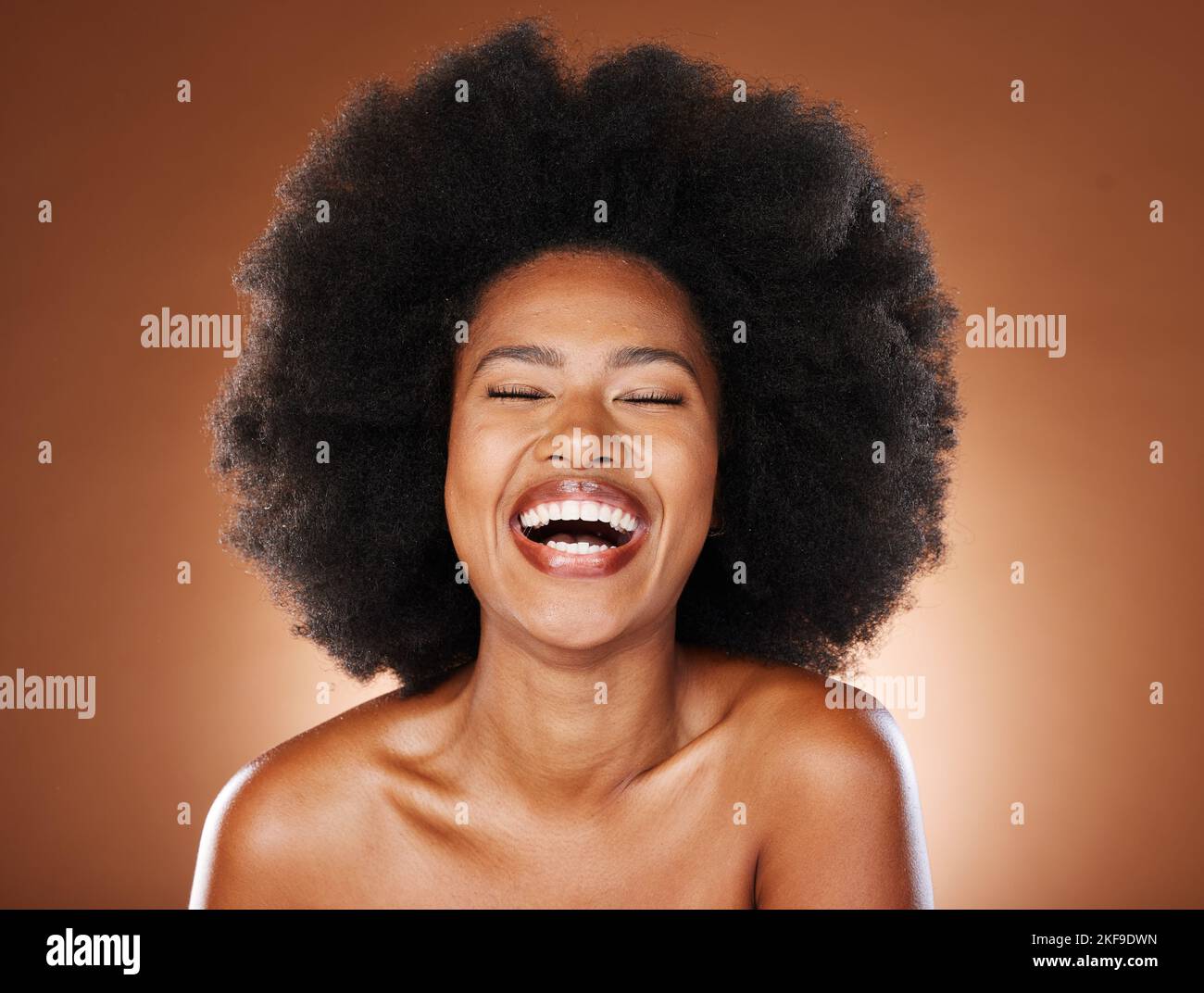 Black woman, skincare beauty and hair care model with healthy afro ...