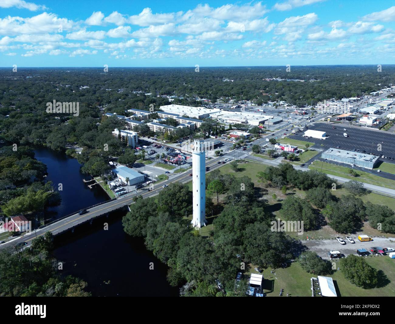 An aerial view of the historic Sulphur Springs Water Tower Stock Photo ...