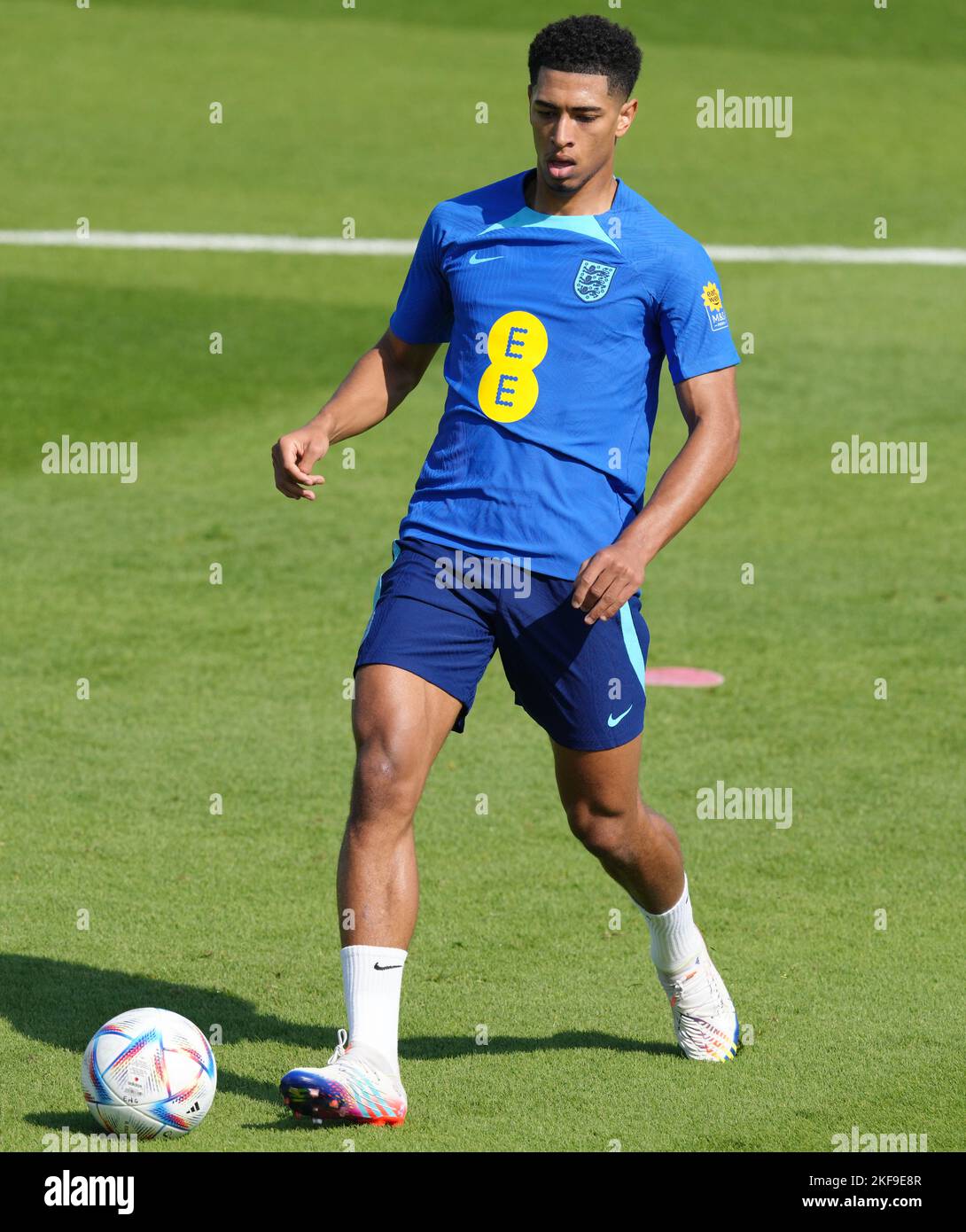 England's Jude Bellingham during a training session at the Al Wakrah ...