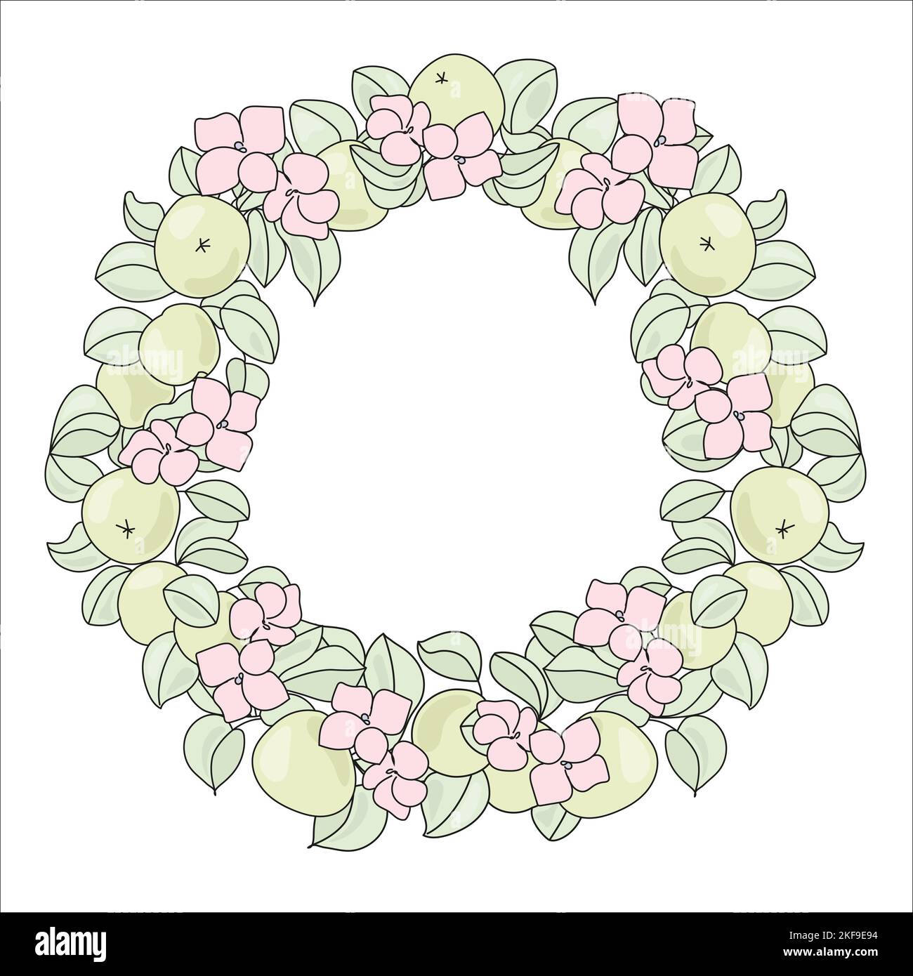 APPLE WREATH Summer Floral Fruit Bouquet Cartoon Vector Illustration ...
