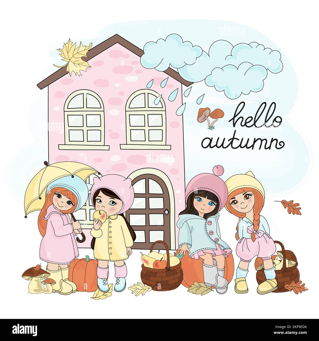 AUTUMN GIFTS Children Fall Season Weather Cartoon Vector Illustration ...