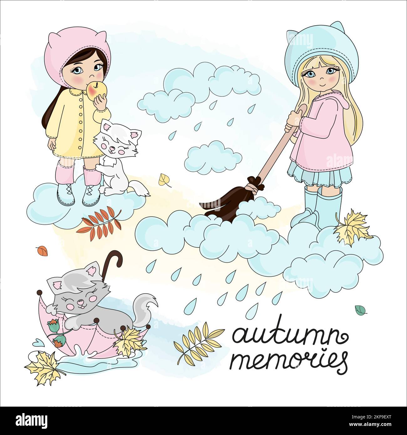 AUTUMN MEMORIES Fall Season Weather Children Vector Illustration Set ...