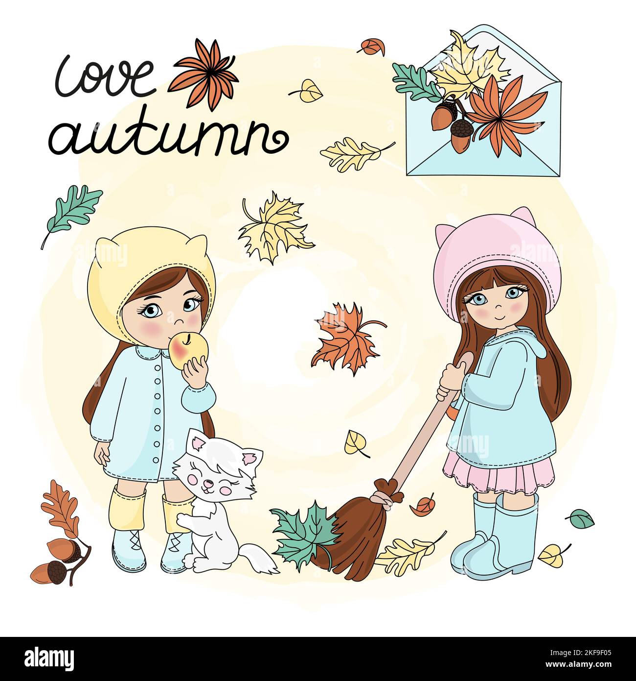 AUTUMN LEAVES Fall Season Weather Children Vector Illustration Set For ...