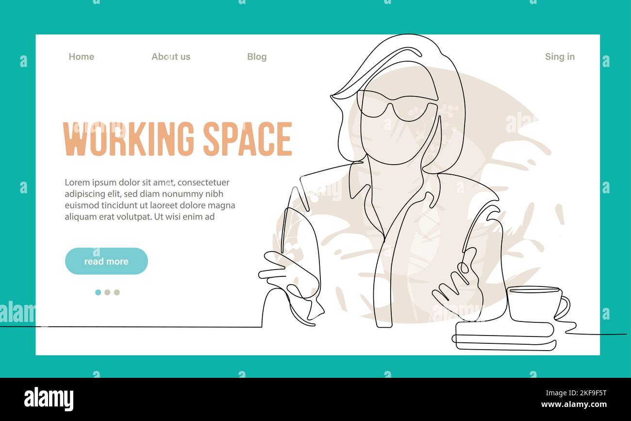 Coworking Space Landing Page Cartoon Template. Freelancers Team Working ...