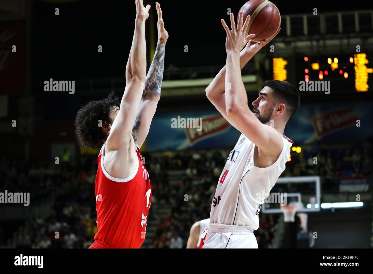 Belgrade, Serbia, 14th November 2022. Dusan Ristic of Serbia shoots for ...