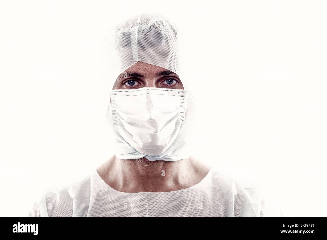 man doctor epidemiologist wearing respirator mask and safety protective ...