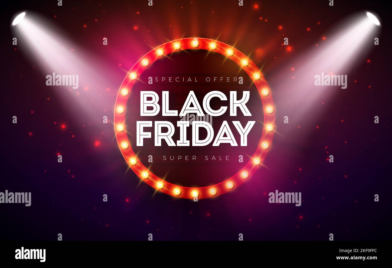 Black Friday Sale Illustration with Glowing Light Bulb Billboard on ...