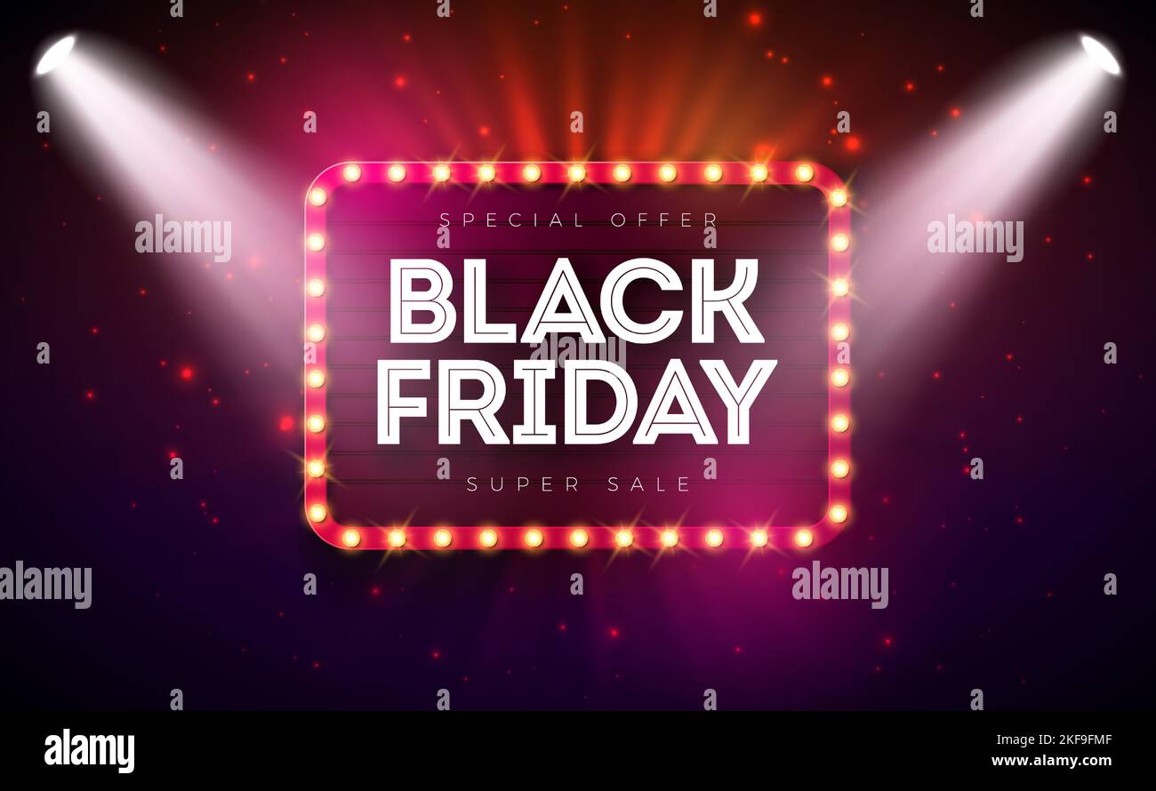 Black Friday Sale Illustration with Glowing Light Bulb Billboard on ...