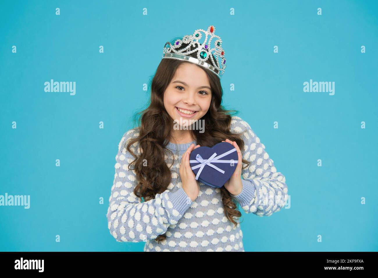 greeting child on holiday. congratulation. b-day girl surprising ...