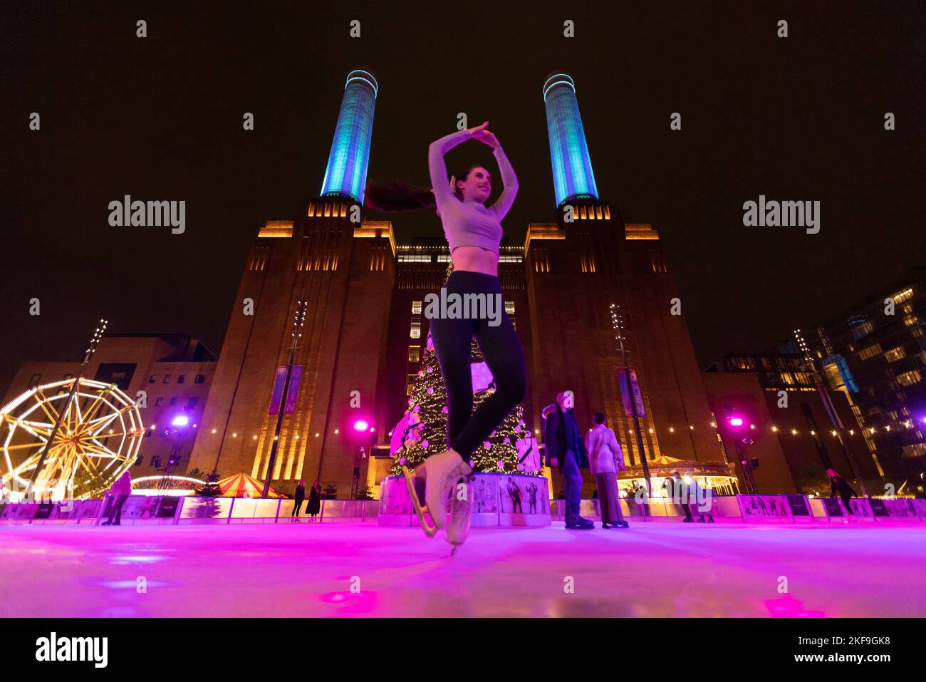 People enjoy the opening of the Battersea Power Station Ice Rink ...