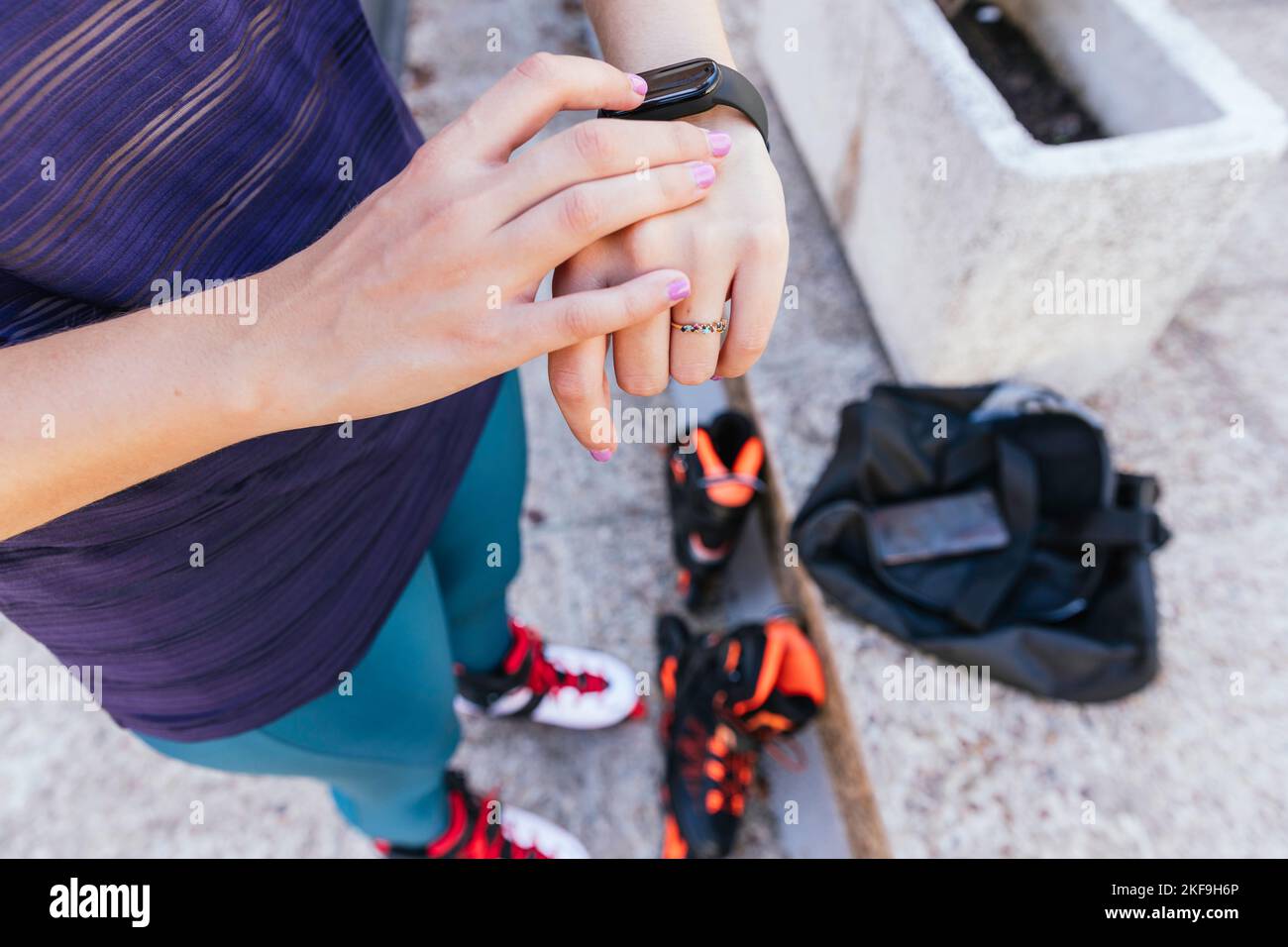 Horizontal photo of an unrecognisable young girl getting ready on her ...