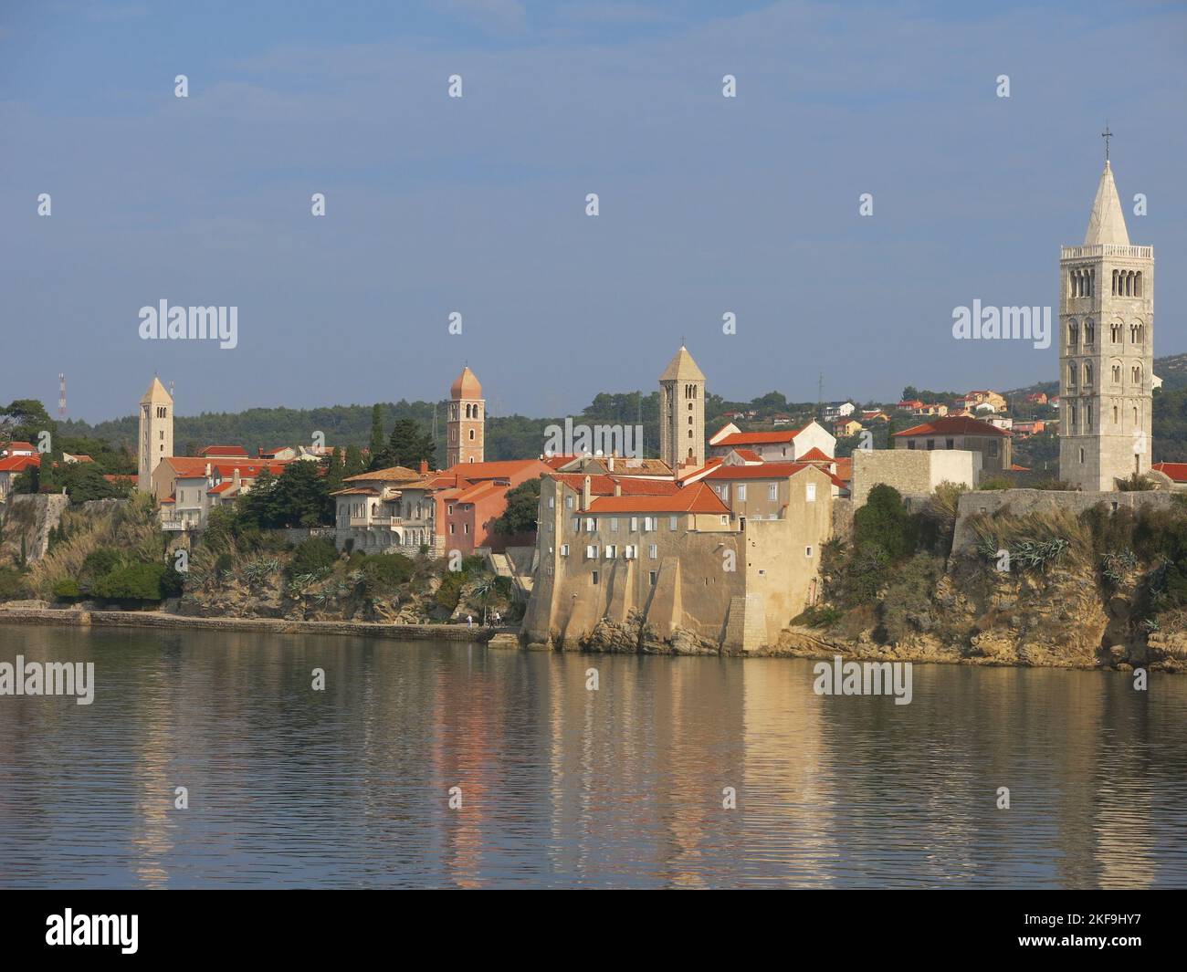 The 4 bell towers of Rab, prominent landmarks viewed from the sea as ...