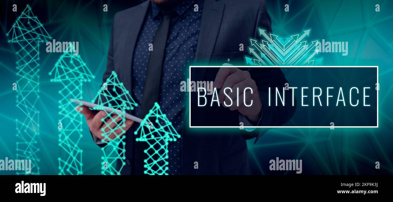 Hand writing sign Basic Interface. Business approach boundary across which two independent ...