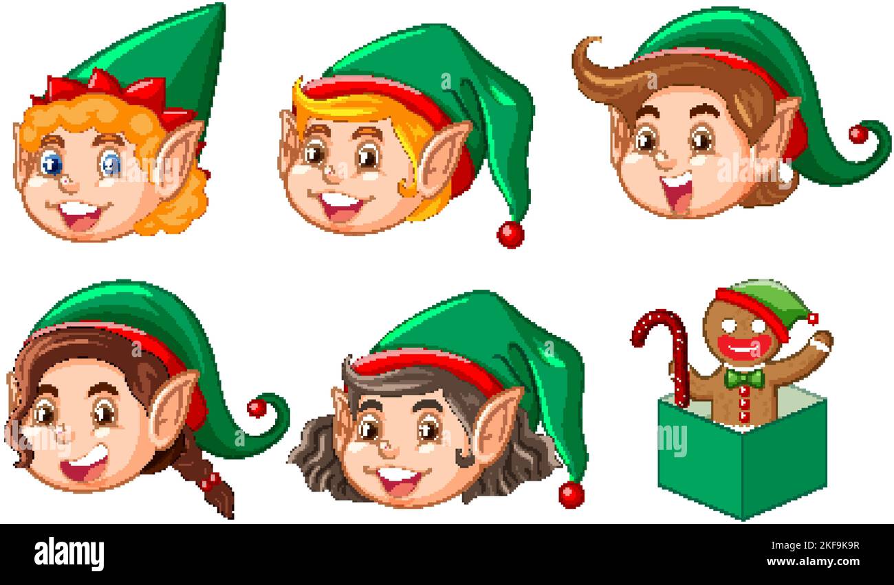 Christmas elves cartoon character collection illustration Stock Vector ...