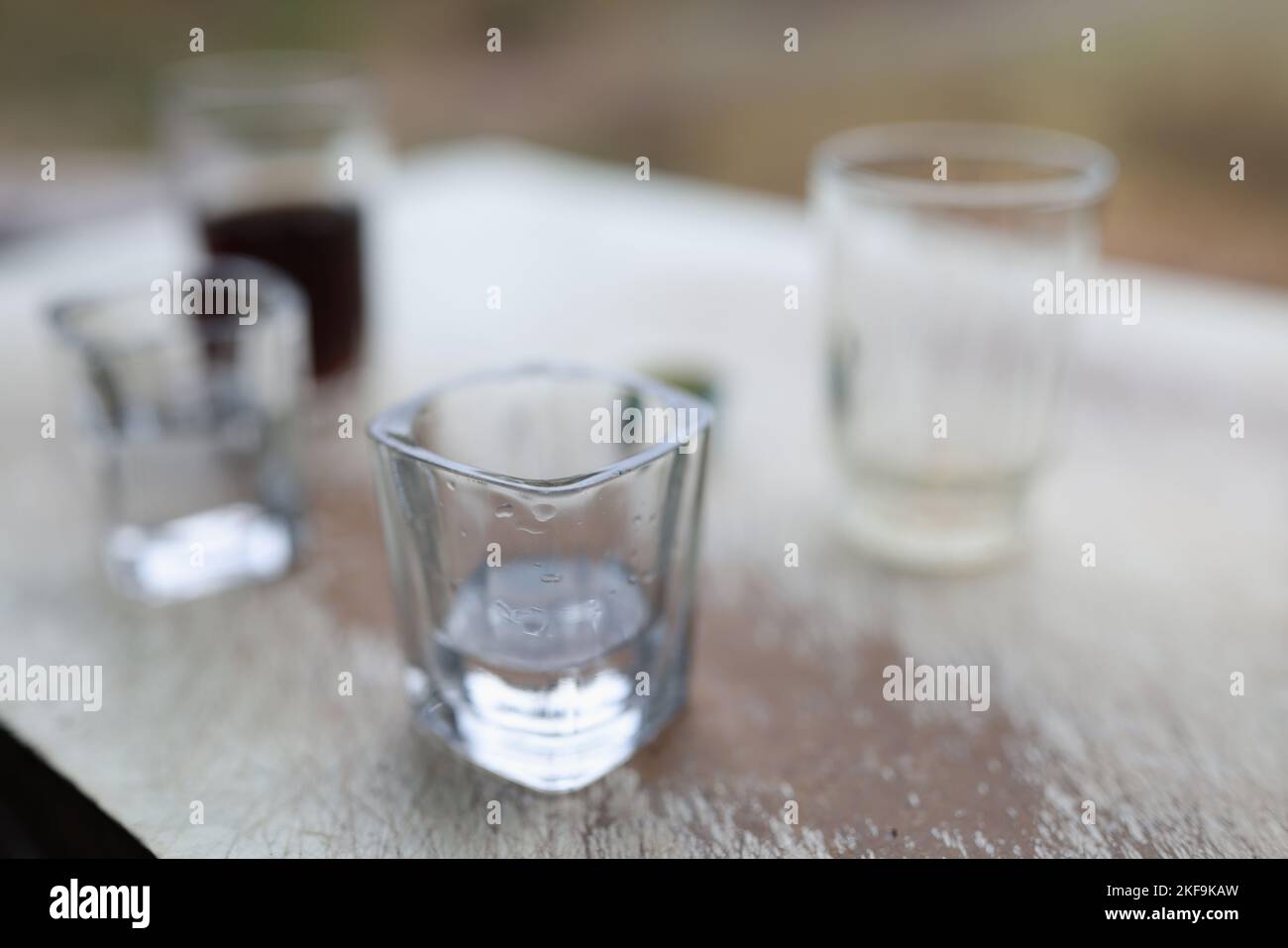 Wooden table several glasses hi-res stock photography and images - Alamy
