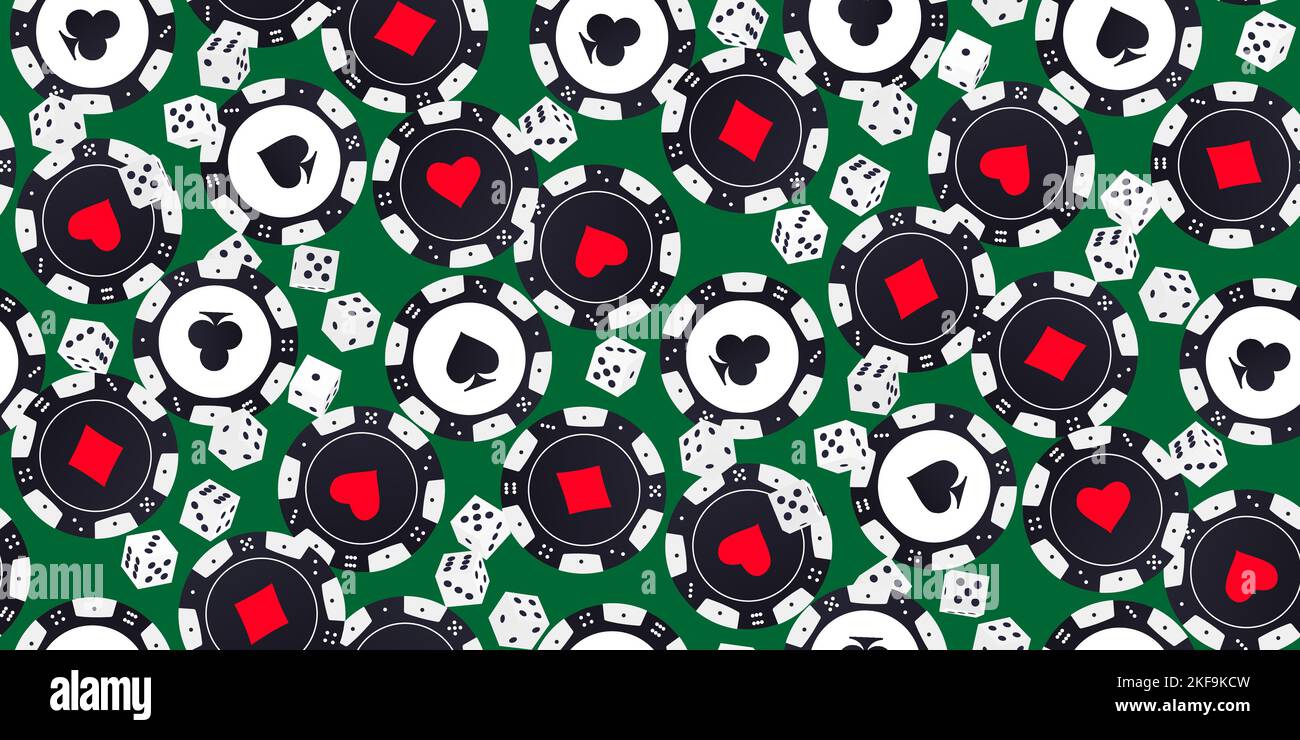 Seamless pattern of black white poker chips and white dice with black ...