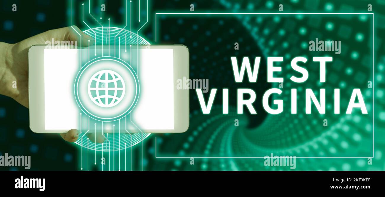 Text caption presenting West Virginia. Internet Concept United States ...