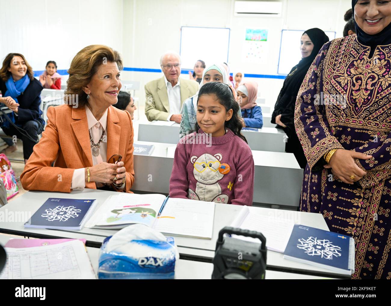 Jordan, November 17, 2022. H.M. Queen Silvia visits a school in Zaatari Refugee Camp, Jordan ...