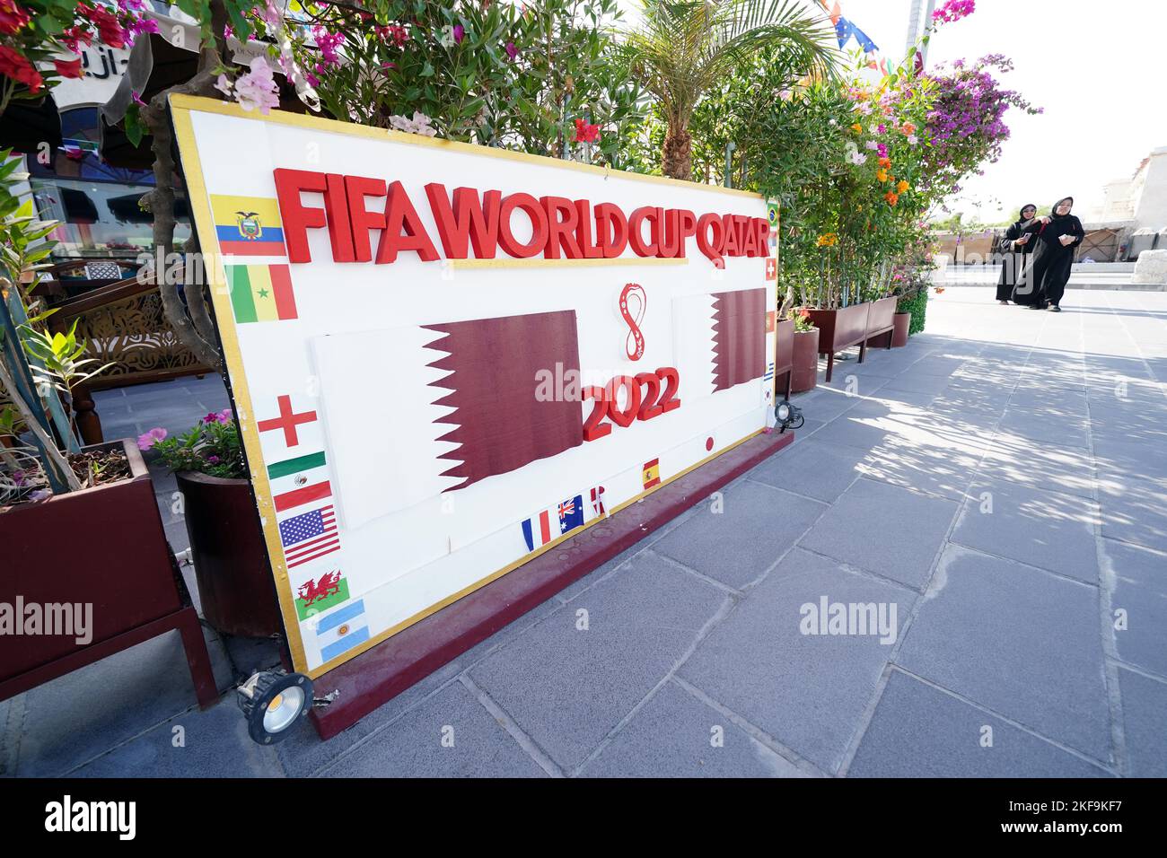 A World Cup sign, pictured in Souq Waqif, ahead of the FIFA World Cup ...