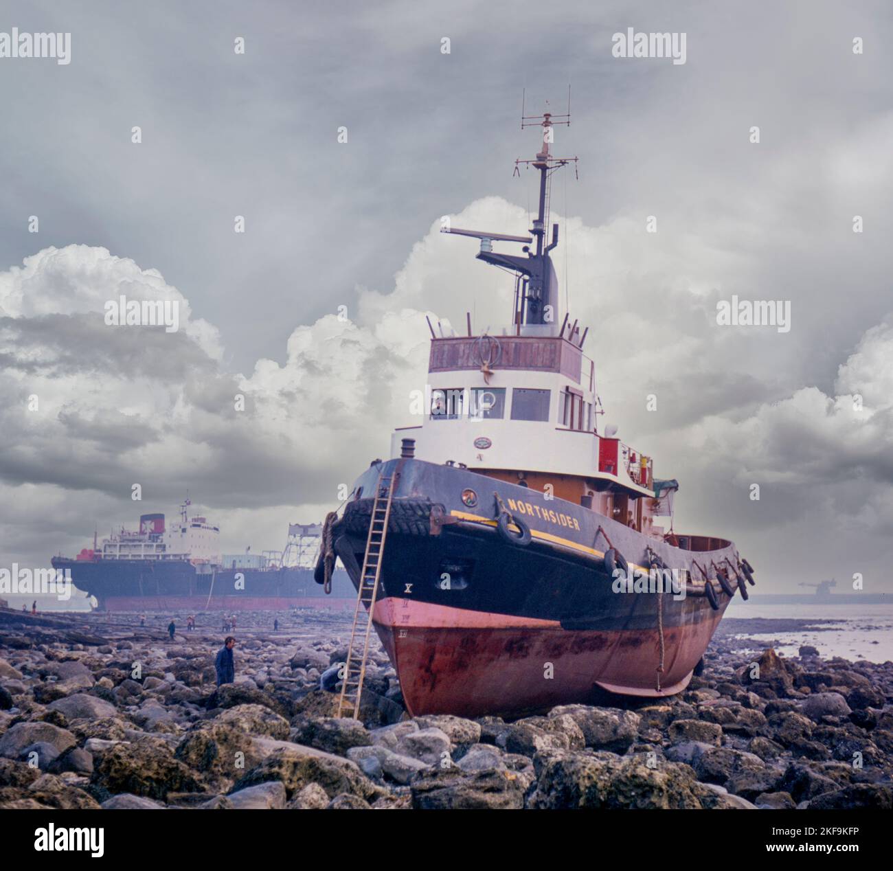 Northsider, tug and Oregis aground on Black Middens rocks Tynemouth, UK ...