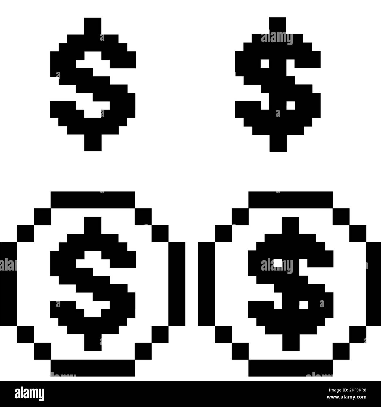 Pixel art coin dollar icon on white background. Pixel dollar symbol ...