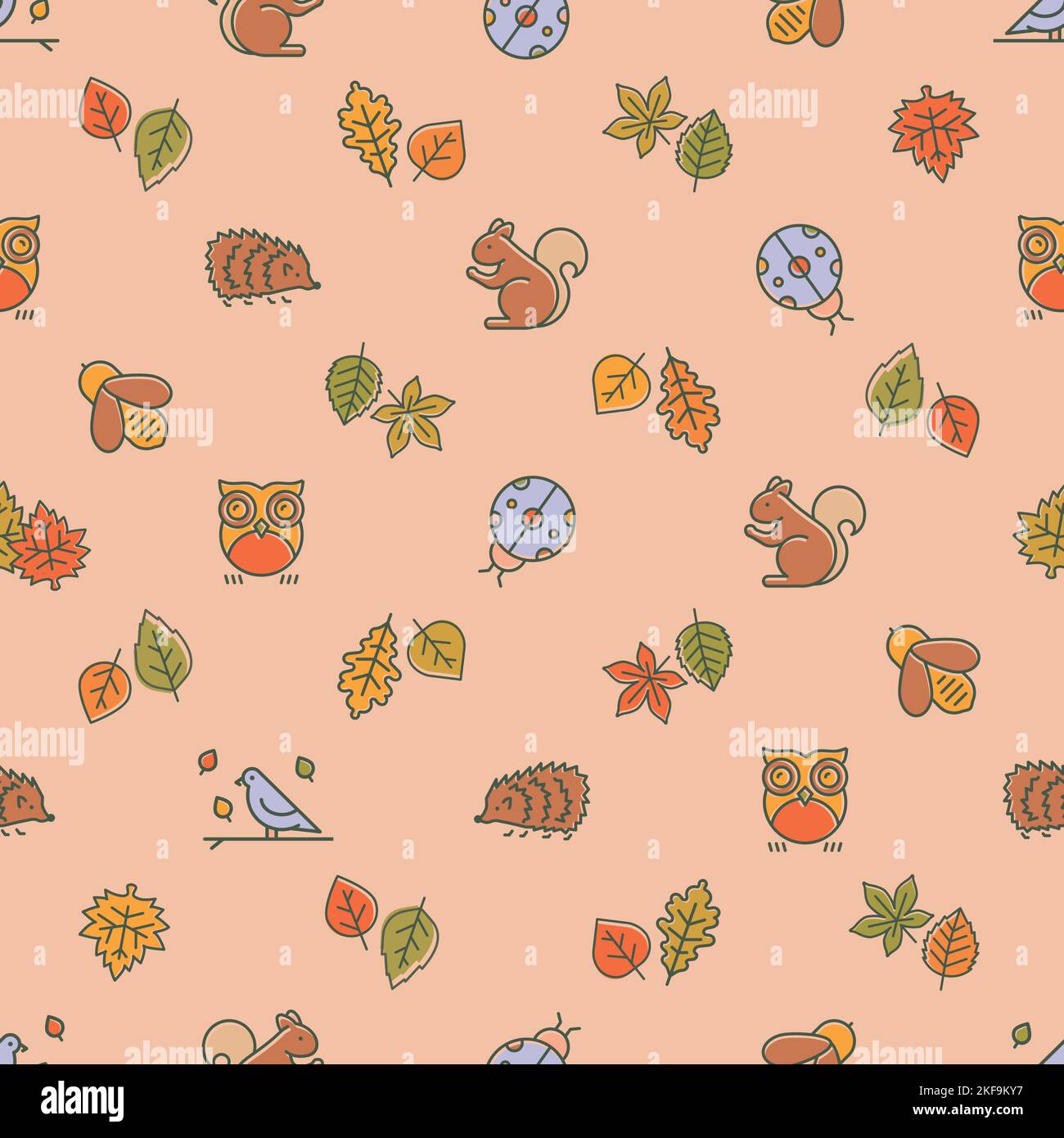 Vector Peach Autumn Animals repeat pattern background design Stock ...