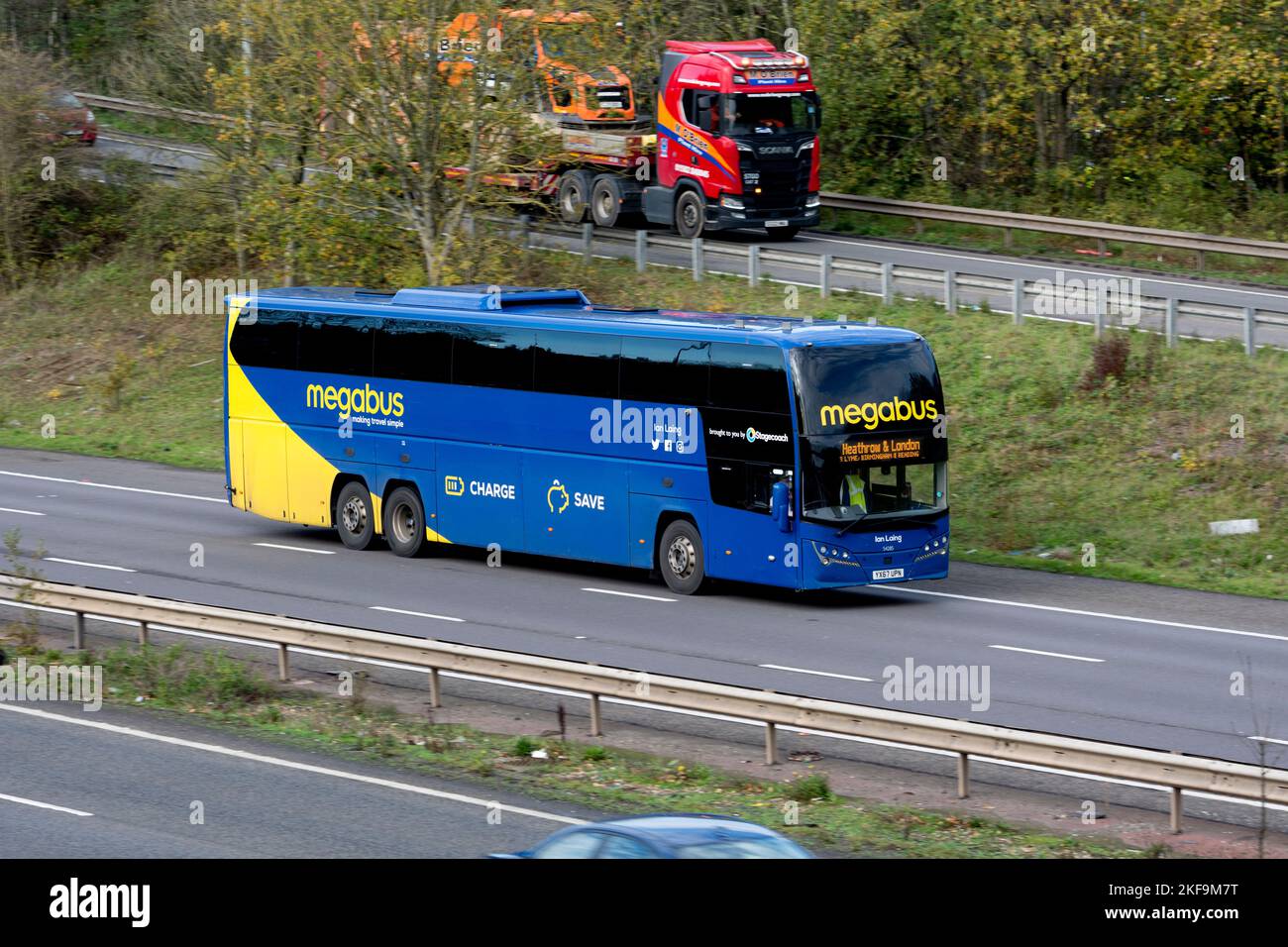 Megabus coach on the M40 motorway, Warwickshire, UK Stock Photo - Alamy