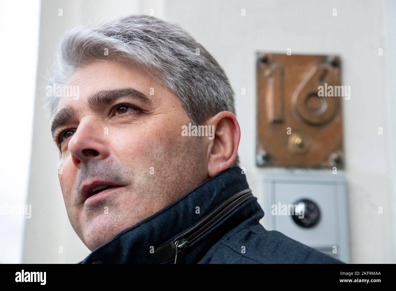 Vincent Houssin talks to the press after a meeting between the police ...