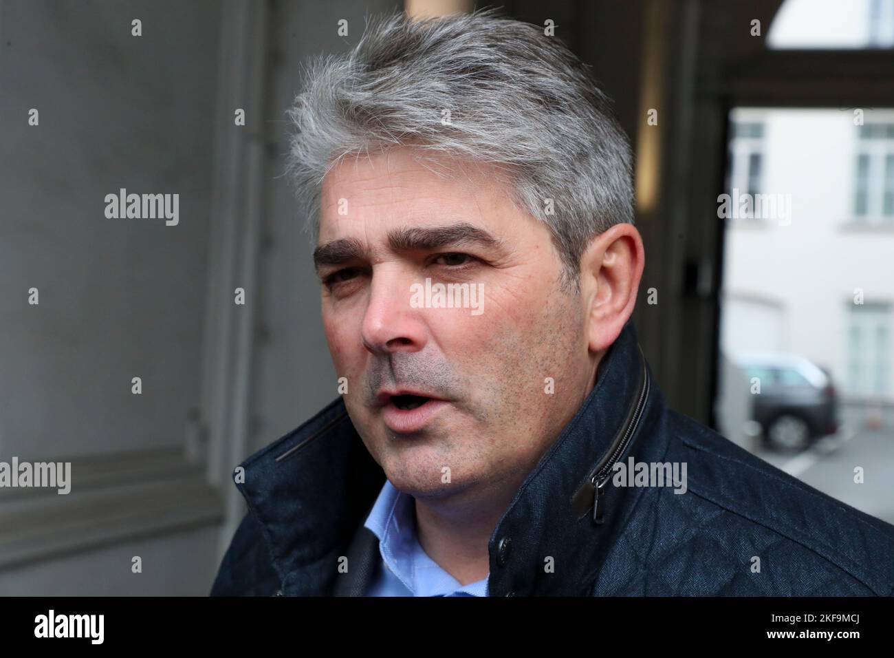 Vincent Houssin talks to the press after a meeting between the police ...