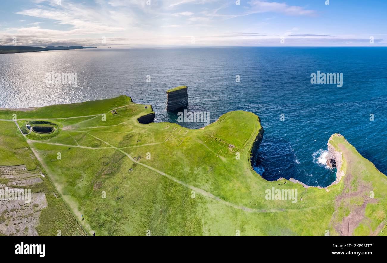 Aerial view of the Dun Briste sea stick at Downpatrick head, County ...