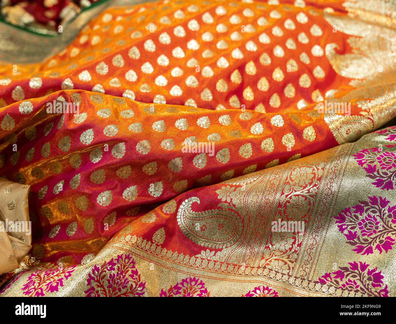 Banarasi saree with beautiful texture and hand work on it Stock Photo ...