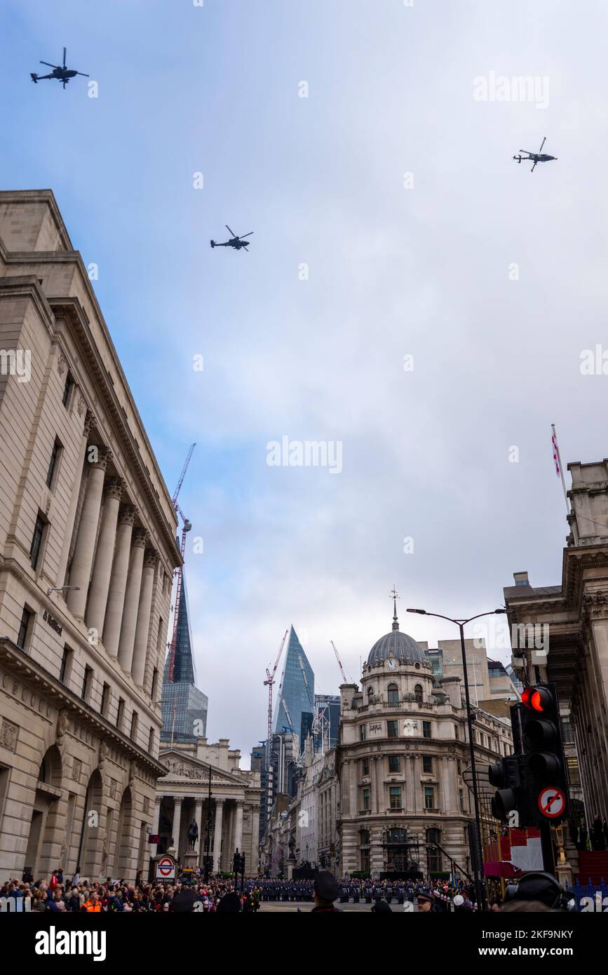 Flypast at the Lord Mayor's Show parade in the City of London, UK Stock ...