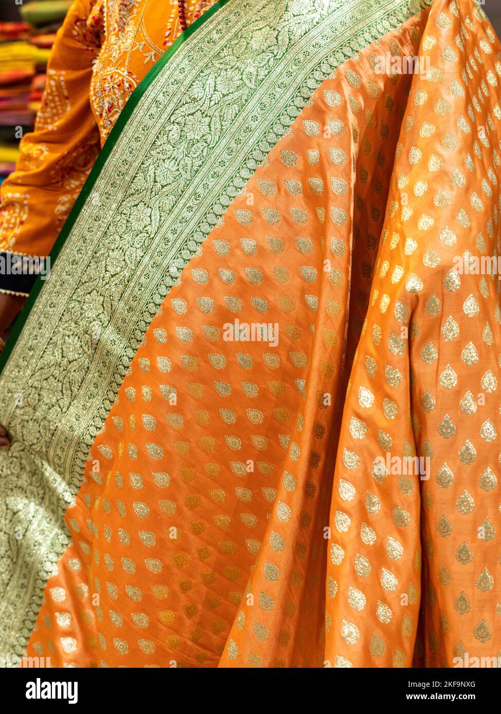 Banarasi saree with beautiful texture and hand work on it Stock Photo ...