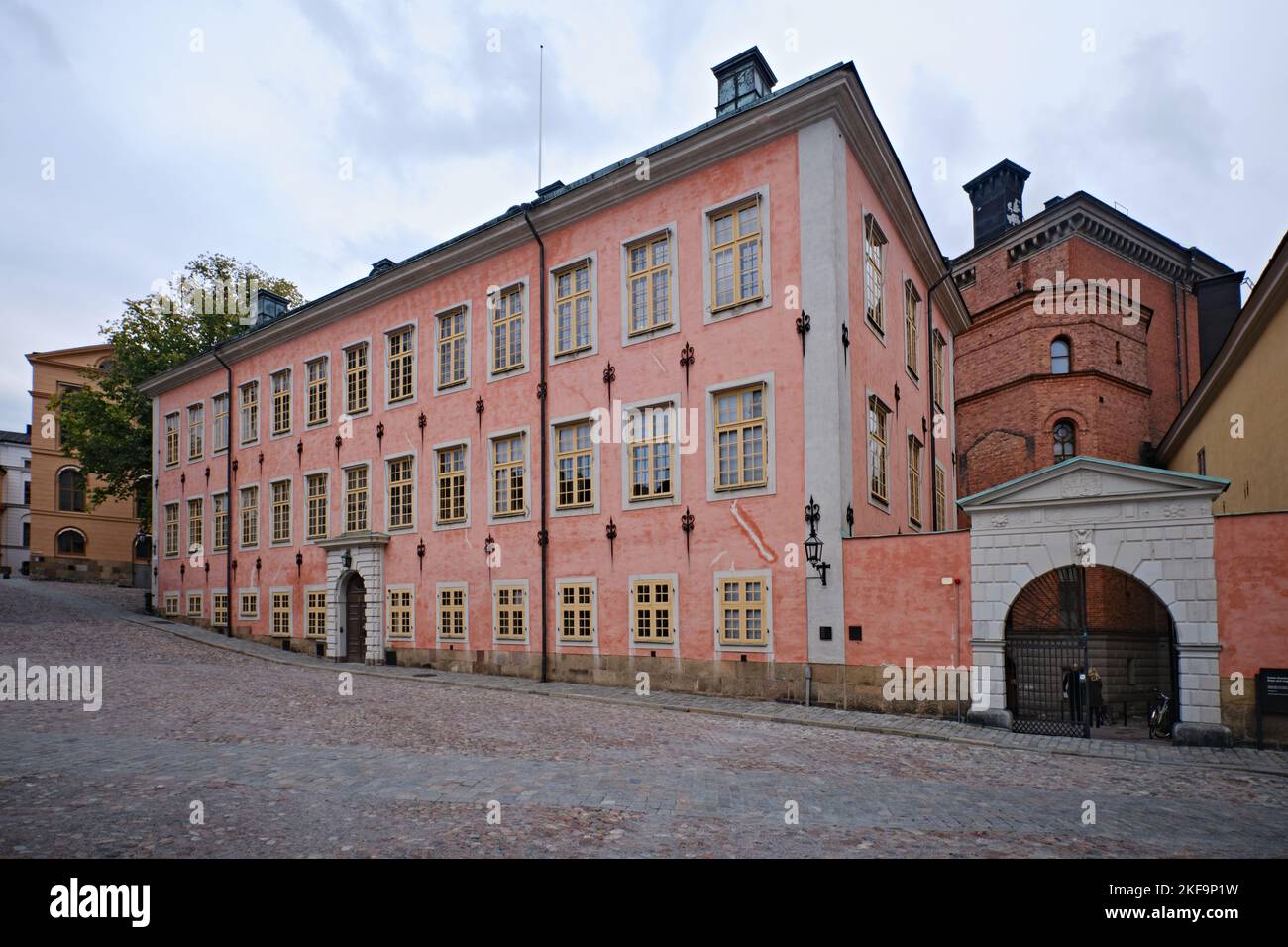 Stockholm, Sweden - Sept 2022: Old pink classical building on Birger ...