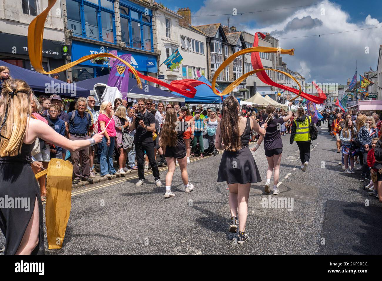 School students ribbon dancing in the Mazey Day parade celebrations as ...