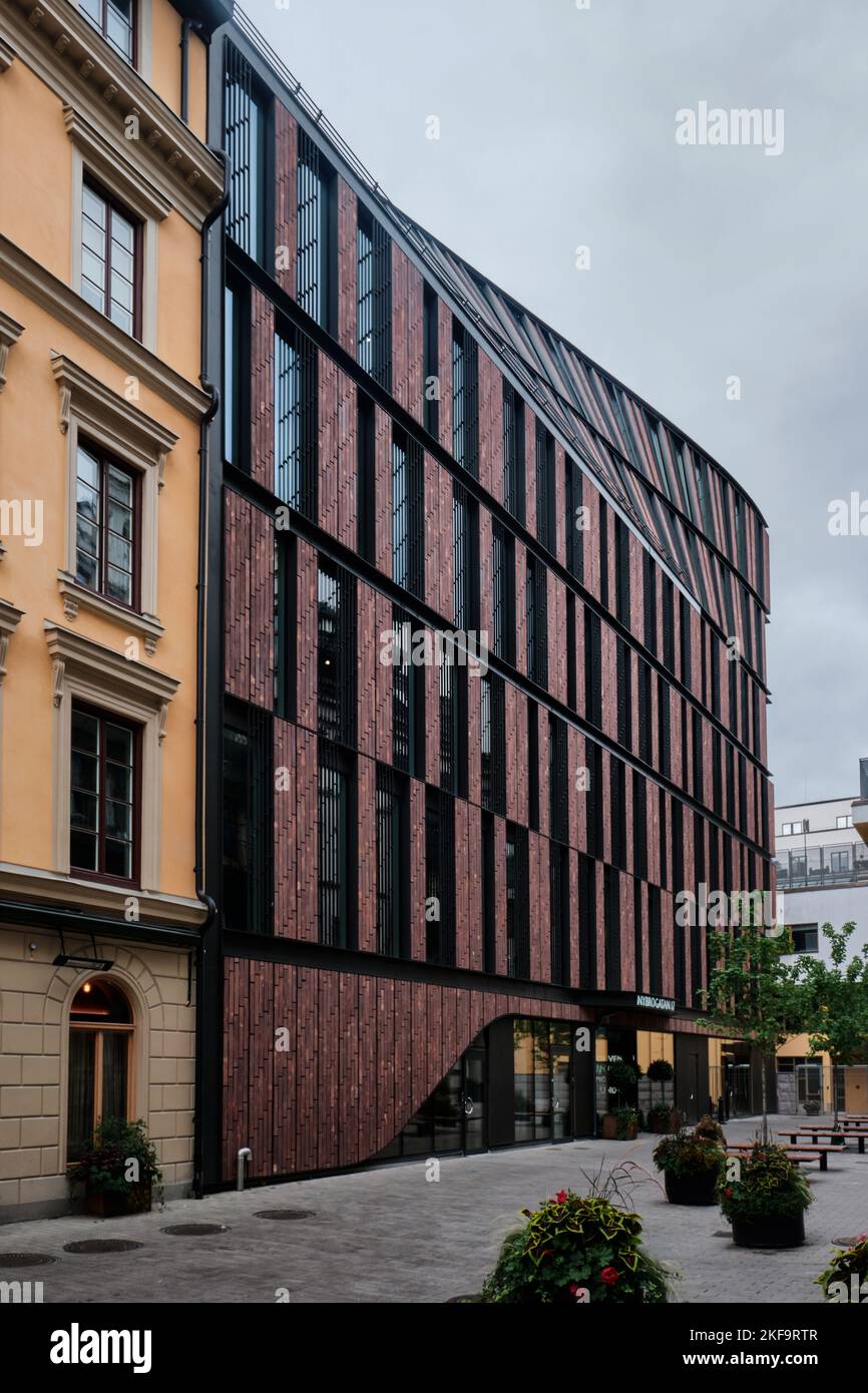 Stockholm, Sweden - Sept 2022: Twisting red-brick facade of nybrogatan ...