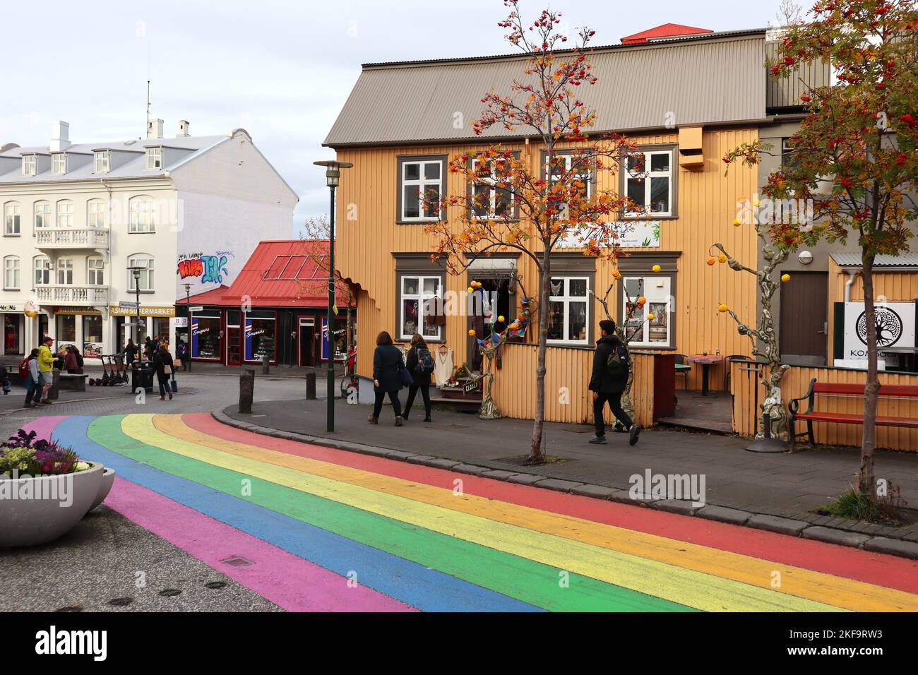 Iceland Rainbow Street Skólavörðustígur Stock Photo - Alamy