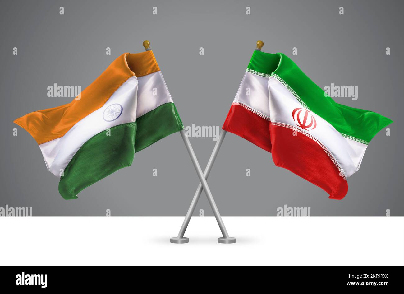 Two Wavy Crossed Flags of Iran and India, Sign of Iranian and Indian ...