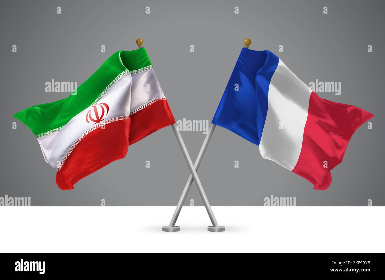 Two Wavy Crossed Flags of Iran and France, Sign of Iranian and French ...