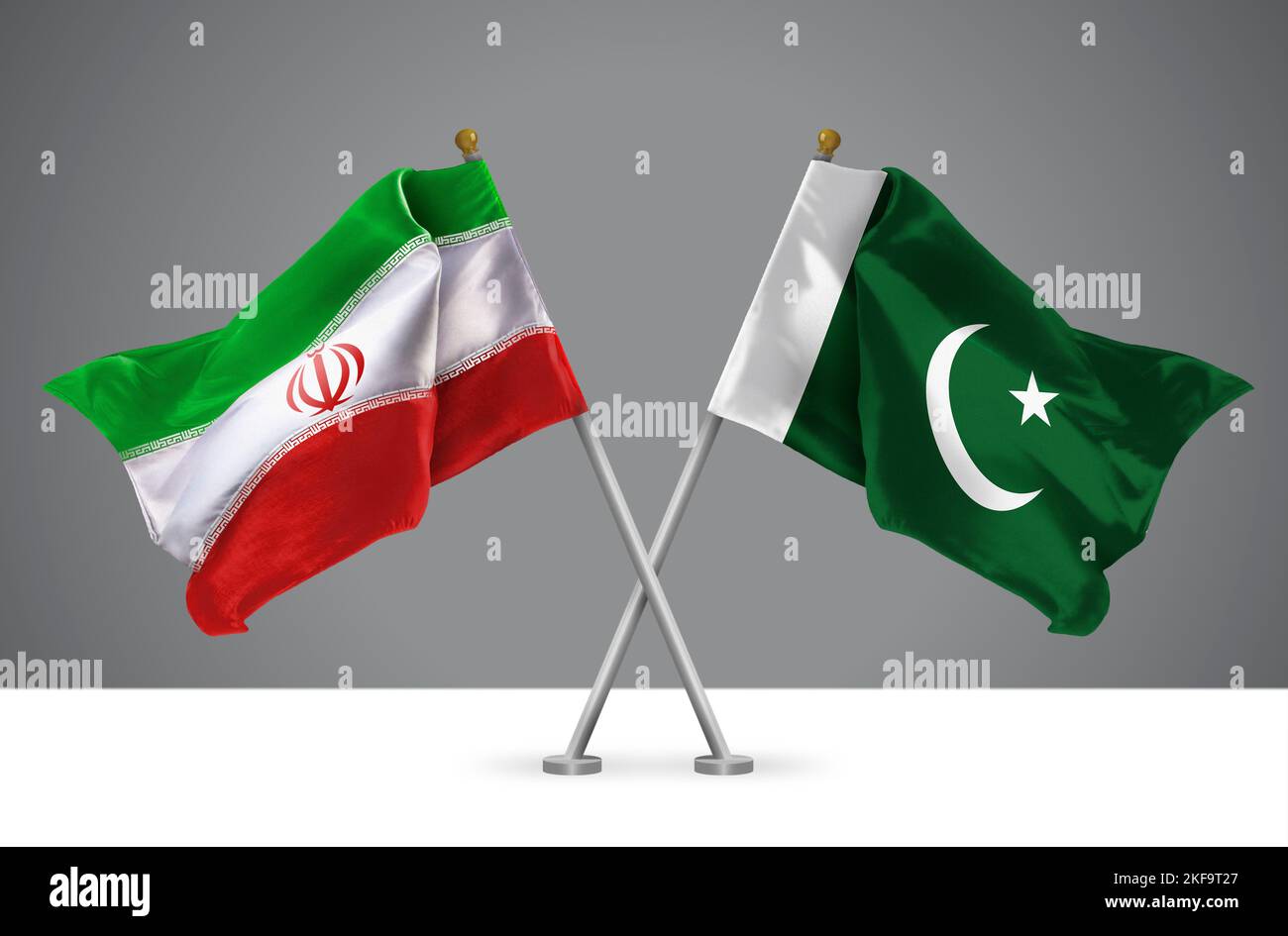 3D illustration of Two Wavy Crossed Flags of Iran and Pakistan, Sign of ...