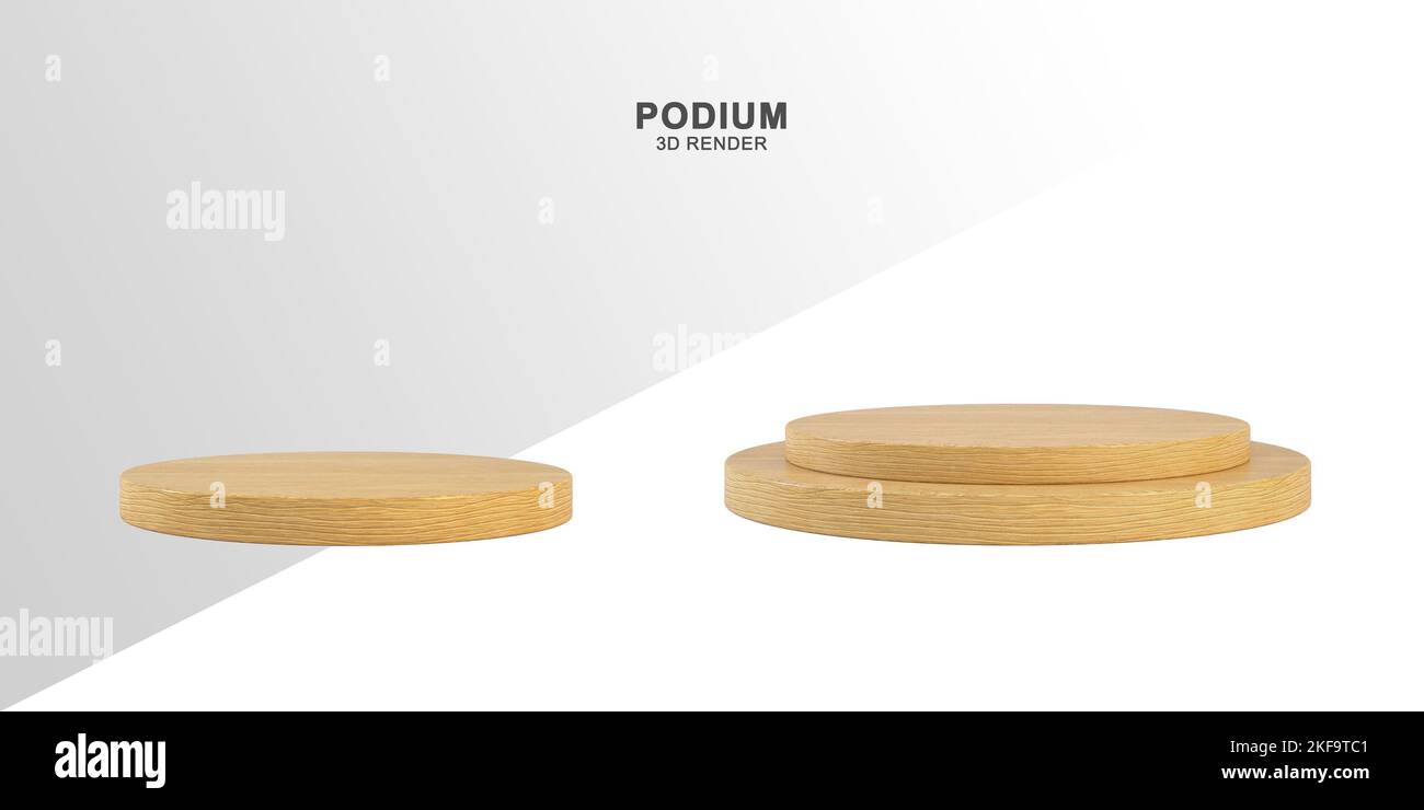 Realistic wooden podiums isolated on white background, 3d rendering ...