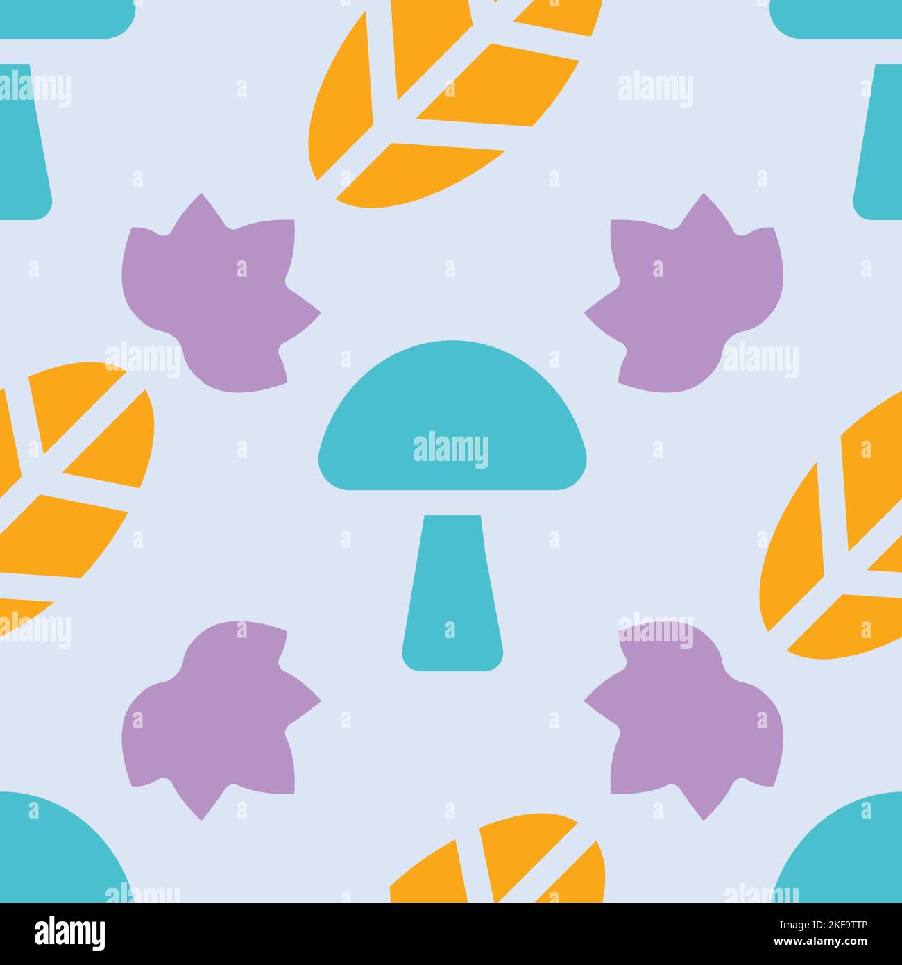 Pastel Autumn Leaves and Mushrooms repeat pattern background design ...