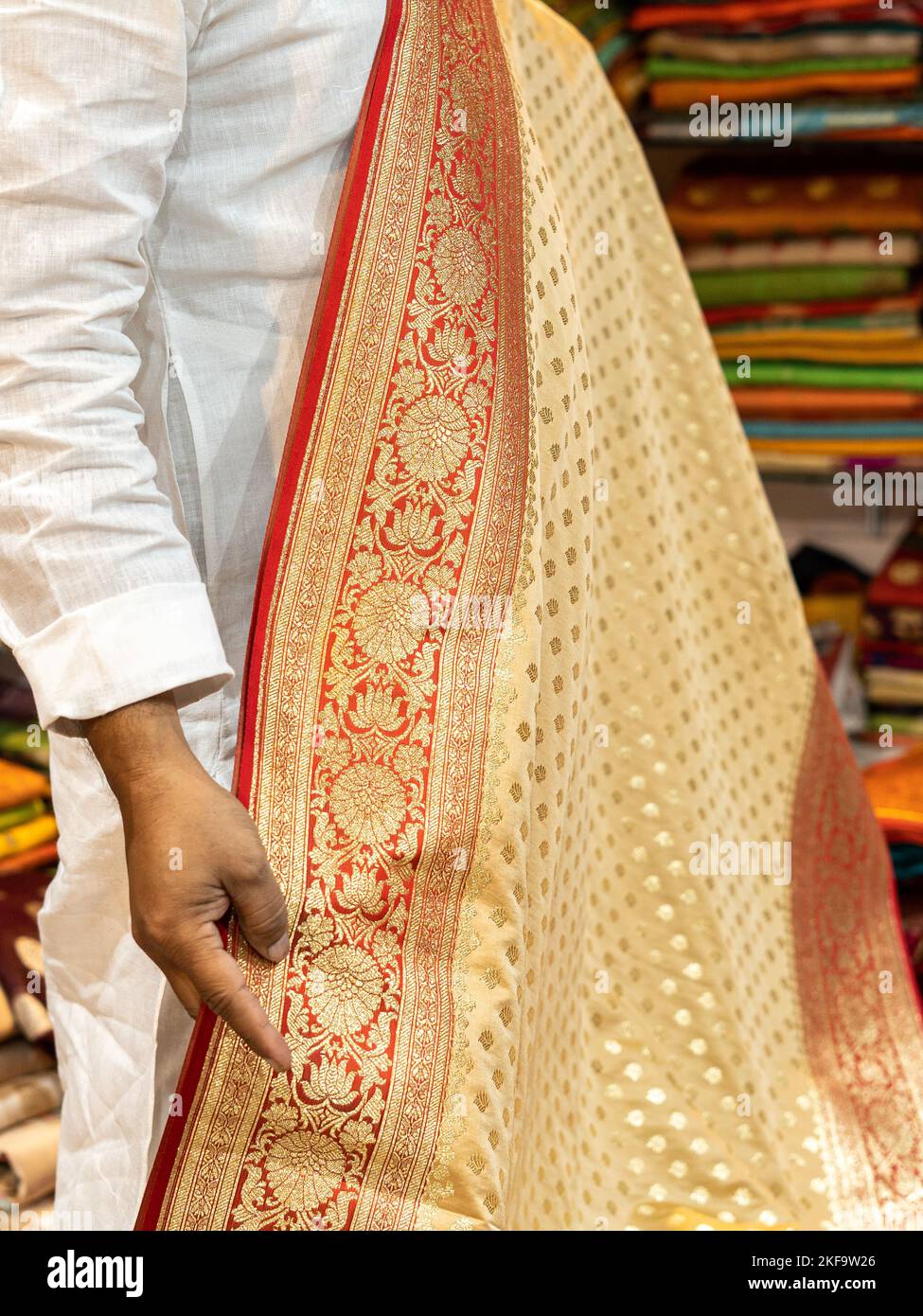 Banarasi saree with beautiful texture and hand work on it Stock Photo ...