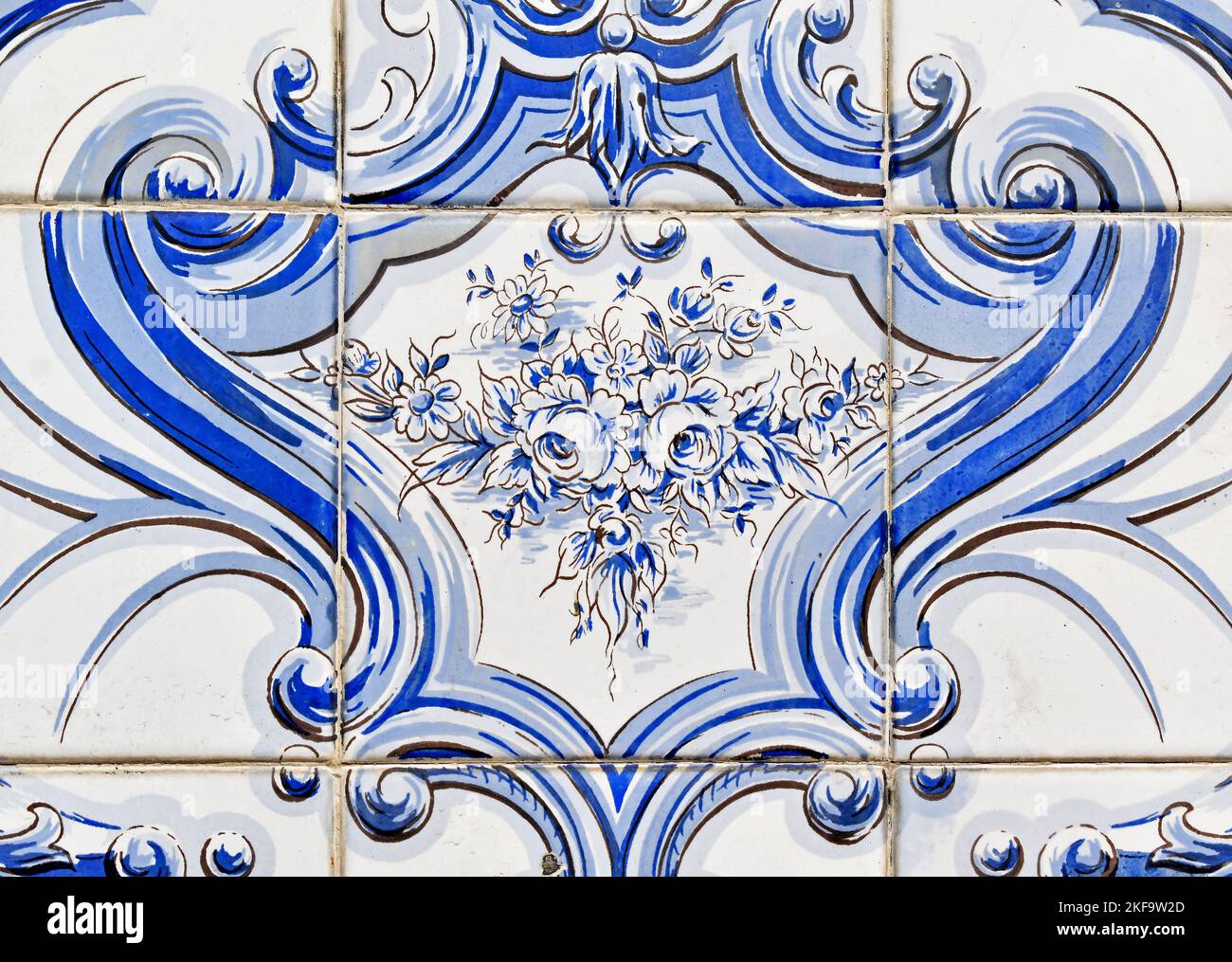 Decorative tiles on fountain wall (Fonte Judite) in Teresopolis, Rio de ...
