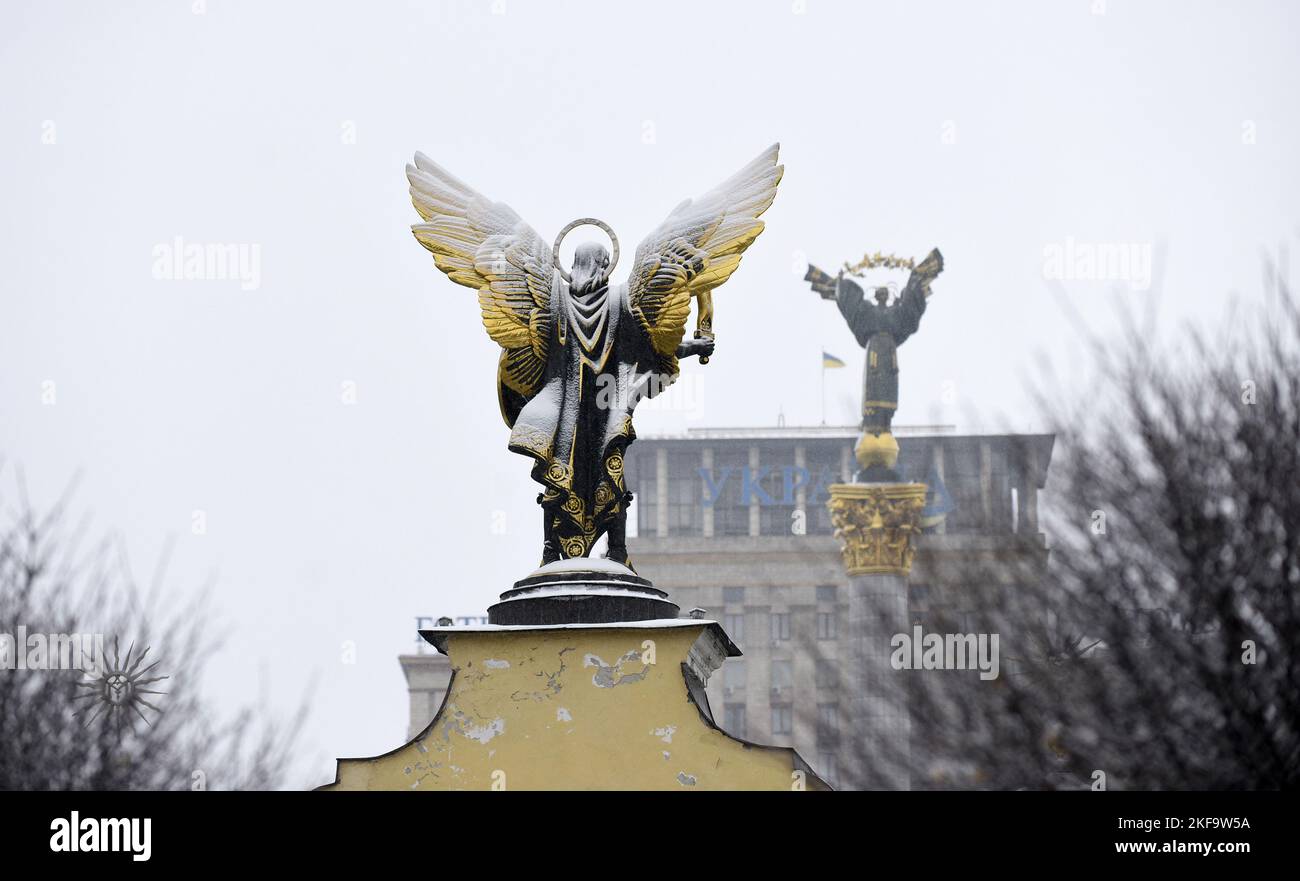 KYIV, UKRAINE - NOVEMBER 17, 2022 - The statue of Saint Michael the ...